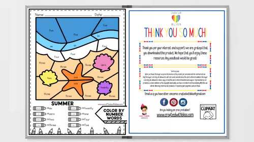 NO PREP Summer Color By Number Words by Crafted with Bliss by Teacher Pia