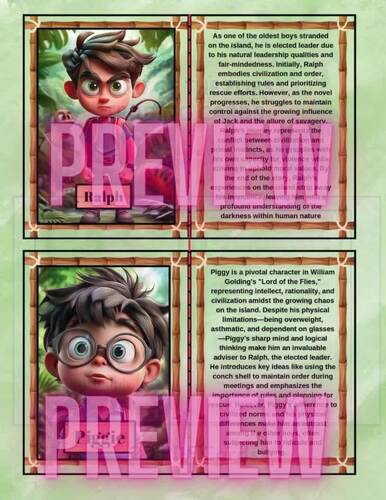 THE LORD OF THE FLIES-ELA Literature Trading Cards by Prose Palooza