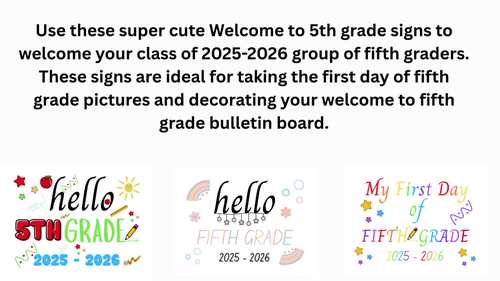 Welcome To 5th Grade Bulletin Board, First Day of 5th Grade Signs, 2025 ...