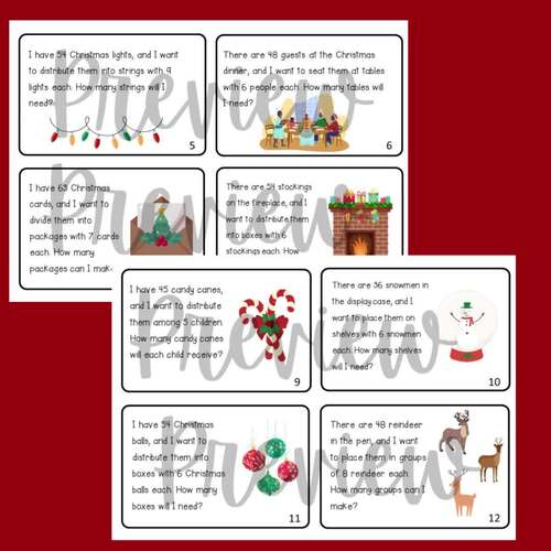 Christmas Division Word Problems Task Cards by Bilingual Teaching Made Easy
