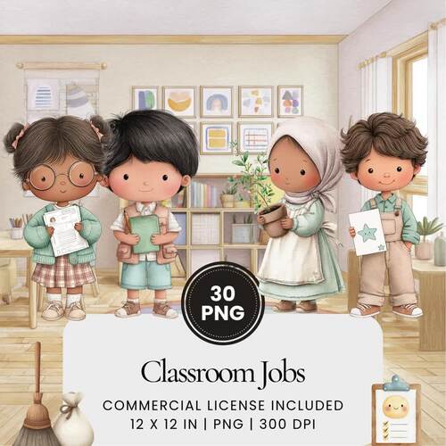 Classroom Jobs Watercolor Clipart by Ikota Design | TPT