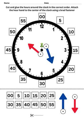 Time Clock Cut and Glue Activity : Telling Time to the Nearest 5 Minutes