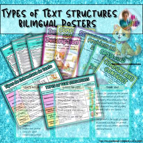 Types of Text Structure Bilingual Posters English and Spanish 3rd-6th