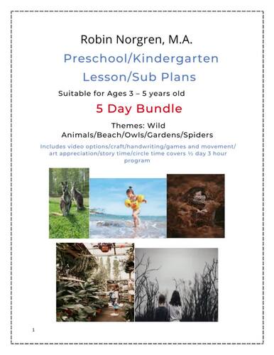 5 Day Lesson Plans SUB PLANS WEEK 4 Pre-k to Kinder Reggio Centers Play