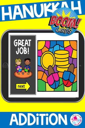 ADDITION TO 20 MATH BOOM CARDS - HANUKKAH by Primary Piglets | TPT