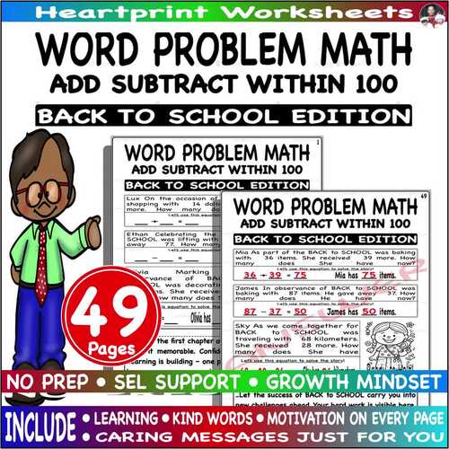 Addition and Subtraction Word Problems Within 100Challenge -Back to ...