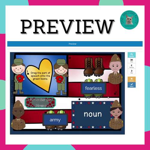 Veterans Day Noun Verb Adjective Adverb Boom Cards™ by The British Kitty