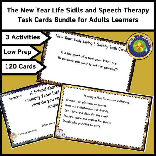 The New Year Life Skills and Speech Therapy Task Cards Bundle for Adult ...
