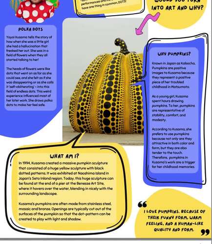 Yayoi Kusama Pumpkin Poster | Fall Art Decor & Research (Grades 8-12)