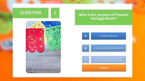 NO PREP Hispanic Heritage Month PowerPoint Quiz for K-2nd | TPT