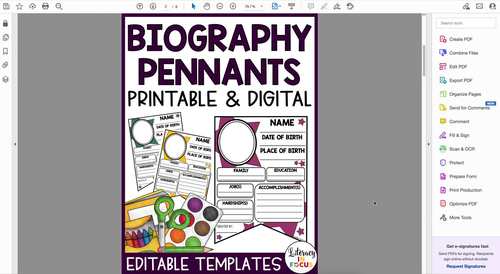 Biography Graphic Organizer Pennants | Editable Writing Templates ...