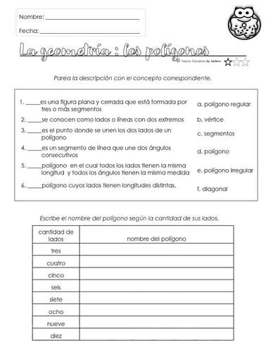 GEOMETRÍA BÁSICA LOS POLÍGONOS │POLYGONS SPANISH WORKSHEETS | TPT