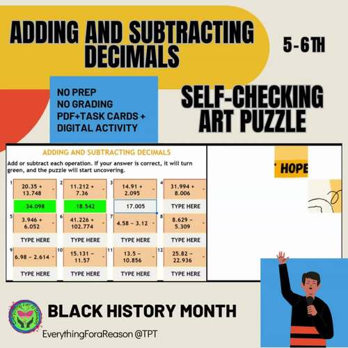 Adding and Subtracting Decimals Self-checking ART PUZZLE activity