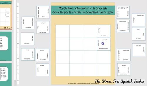 Spanish DIGITAL Vocabulary Puzzle -ER Verbs, Present Tense Conjugation