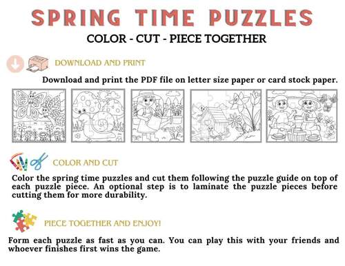 Spring Coloring Puzzle Printable | Fine Motor Activity for Kids ...