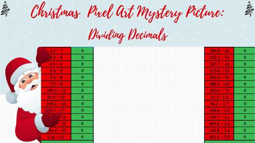 Christmas: Pixel Art Mystery Pic-5th Grade Math-Dividing Decimals