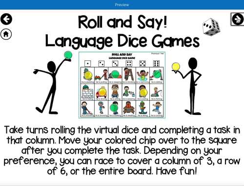 Roll and Say Language Dice Games Speech Therapy Printable + Boom Cards™