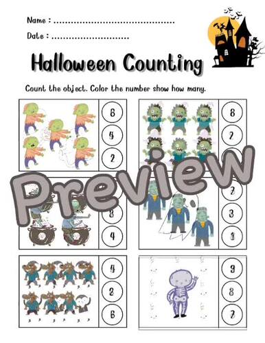 Halloween Conting,Counting Worksheet by Benjawan Pakeesun | TPT