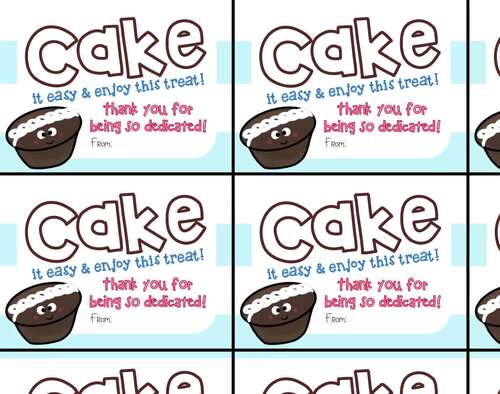 Little Debbie Chocolate Cupcakes Teacher (Staff) Appreciation Gift Tag