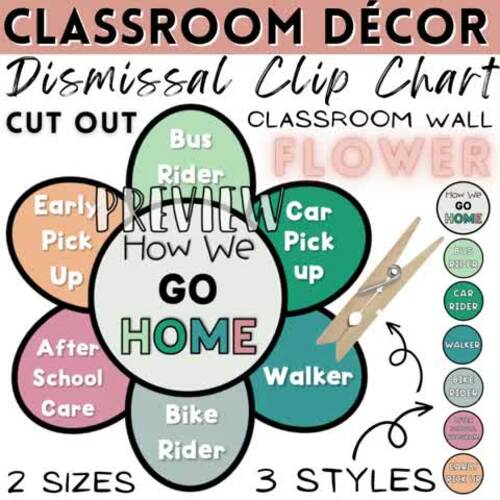 Dismissal Clip Chart | GOING HOME | Flower & Circle Colourful Classroom ...