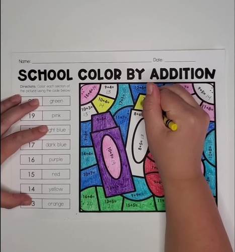 Back to School Color by Number Addition and Subtraction | TPT