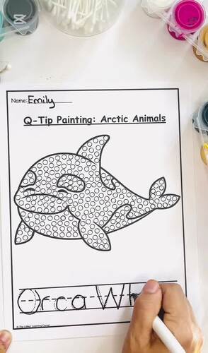 Arctic Q-Tip Dot Painting | Fine Motor Winter Craft | Fox, Orca, Polar Bear