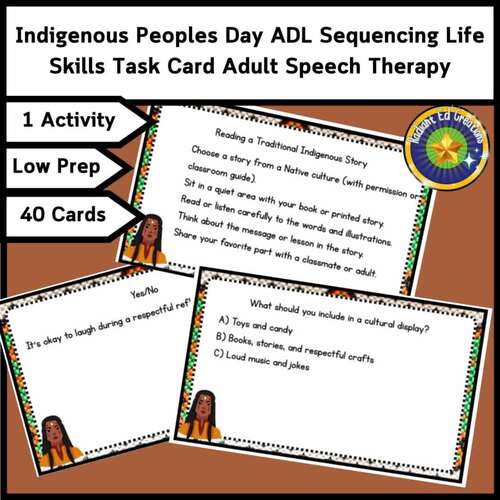 Indigenous Peoples Day ADL Sequencing Life Skills Task Card Adult ...