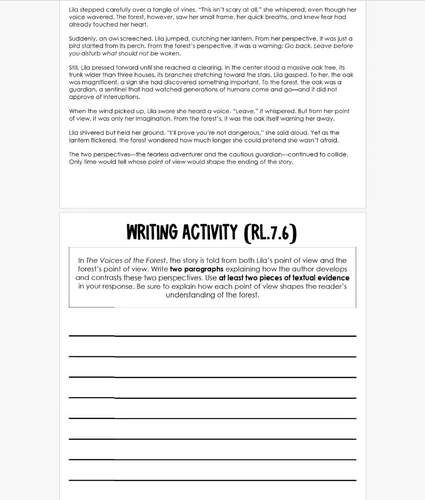 RL.7.6 | 7th Grade Literary Analysis Writing with Rubric & Checklist