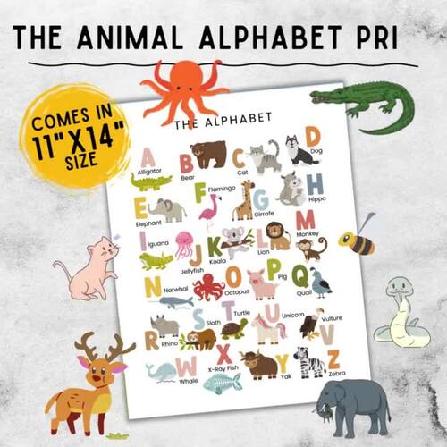 Animal Alphabet Poster for Kids 11x14 | Printable ABC's | Classroom ...