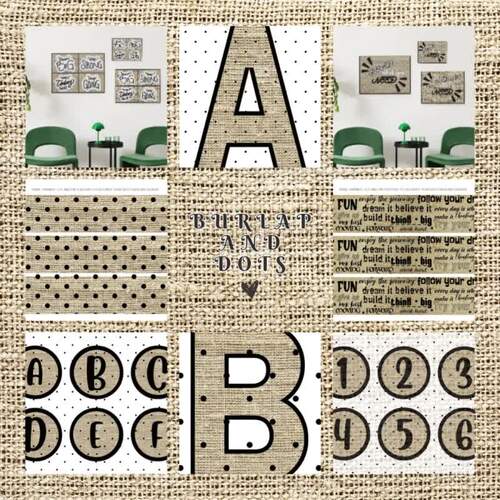 Burlap and Dots Classroom Decor by MAPopShoppe | TPT