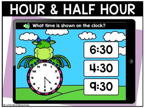 Telling Time to the Hour & Half Hour Boom Cards | Dragon Theme | TPT
