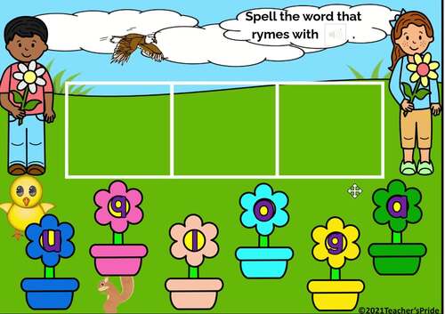 Spring Rhyming CVC Short Vowel U Word Family Boom Cards by Teacher's Pride