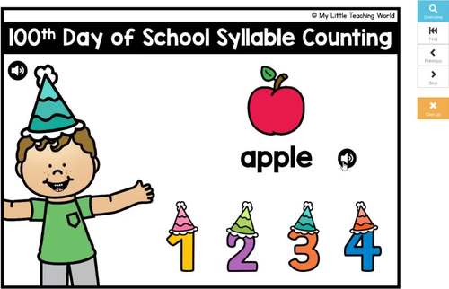 100th Day of School Syllable Counting Boom Cards by My Little Teaching ...