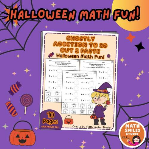 Ghostly Addition to 20 Cut & Paste | Halloween Math Worksheets | 1st ...