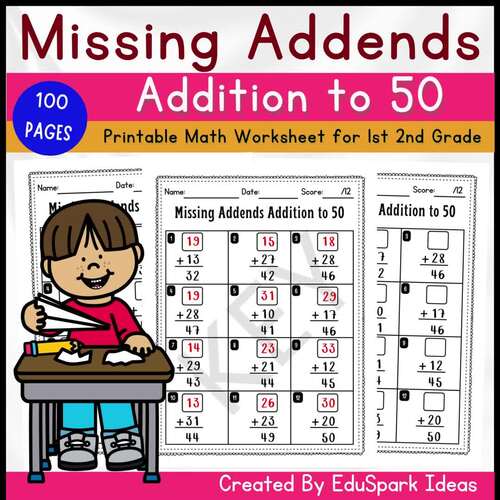 Missing Addends to 50 Worksheets | Addition Math Fact Fluency | 1st ...