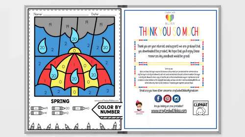 NO PREP Spring Season Color By Number by Crafted with Bliss by Teacher Pia