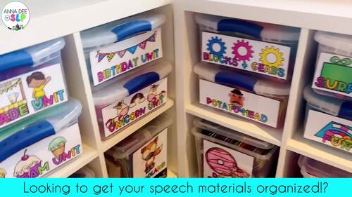 Speech Therapy Organization Labels for Themes and Toys by Anna Dee SLP