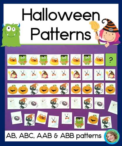 Halloween Patterning Math Center Cut & Paste Pattern Worksheets PK - Kinder