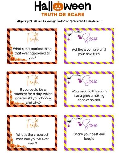 Halloween Printable Truth or Scare Game, 30 Halloween Printable Game Cards