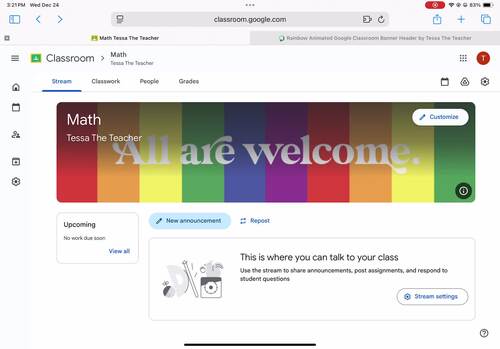 Rainbow Animated Google Classroom Banner Header by Tessa The Teacher