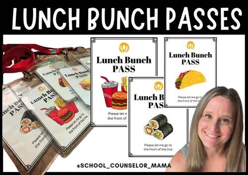 Lunch Bunch Passes | School Counselor Printable for Elementary Students SEL