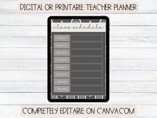 Dark Mode Digital Teacher Planner | Printable Boho Rainbow Teacher Planner