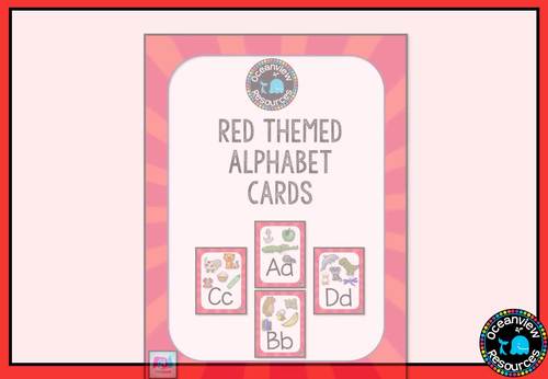 Red themed Alphabet Posters with Pictures, Ideal for Bulletin Boards