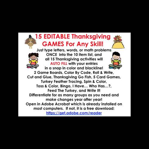 Thanksgiving Sight Word Games EDITABLE: Auto Fill by Typing Once!