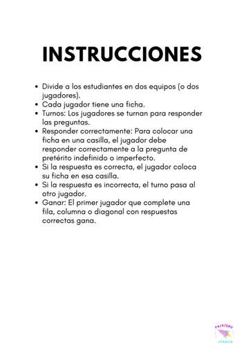 TRES EN RAYA INDEFINIDO E IMPERFECTO TIC TAC TOE IMPERFECT VS PRETERITE ...