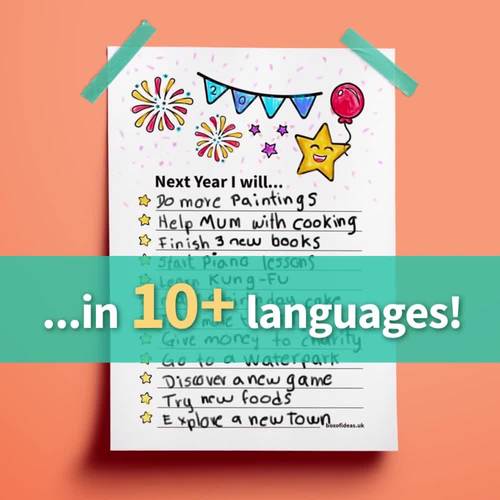 New Years Resolutions Writing Activity in English, Spanish and 10 More ...