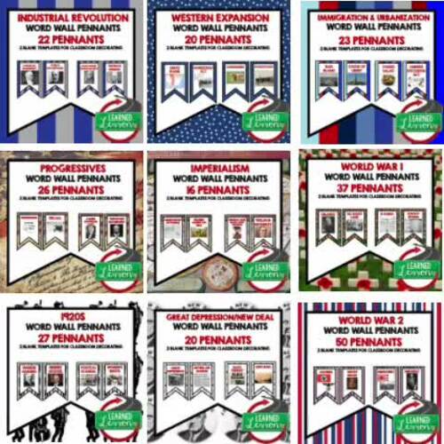 World War I Word Wall Pennants US History Word Wall by Learned Lessons LLC