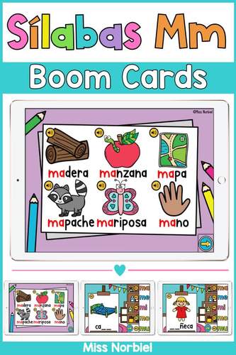 Sílabas con M Boom Cards | Spanish Syllables ma me mi mo mu by Miss Norbiel