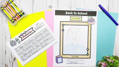 First Day/Back to School Self Portrait and Writing Activity Gr. PreK,1 ...