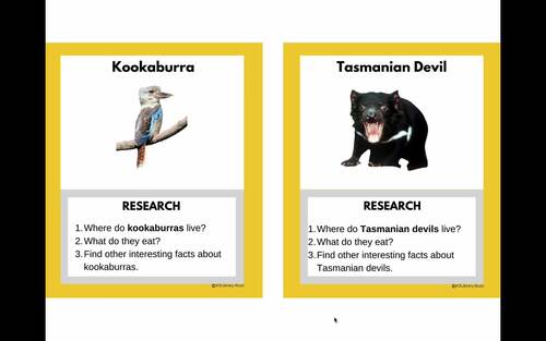 Australian Animals Research Skills LESSON SLIDES and Research Task Cards